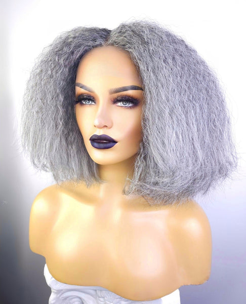 Glueless Kinky Straight Human Hair Blend T-Part Bob Wig, 12 ...