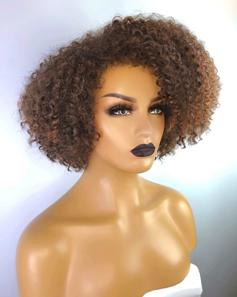 Afro Curly Bob Wig with Afro Hairline, 12", 1B/30 – Celebrity Hair For Less